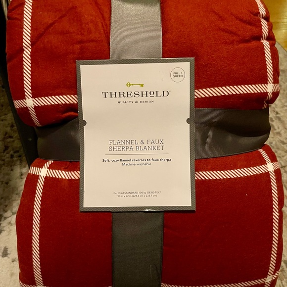 Threshold | Holiday | Threshold Red Plaid Flannel Faux Sherpa Blanket ...